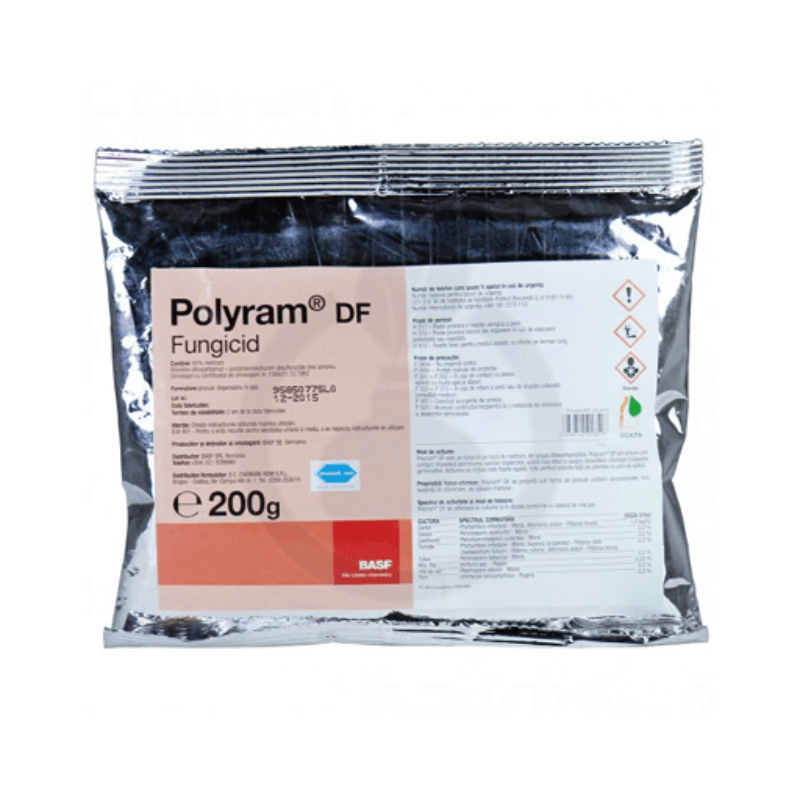 Polyram fungicida: previene tizón y mildiu en hortalizas y frutales.